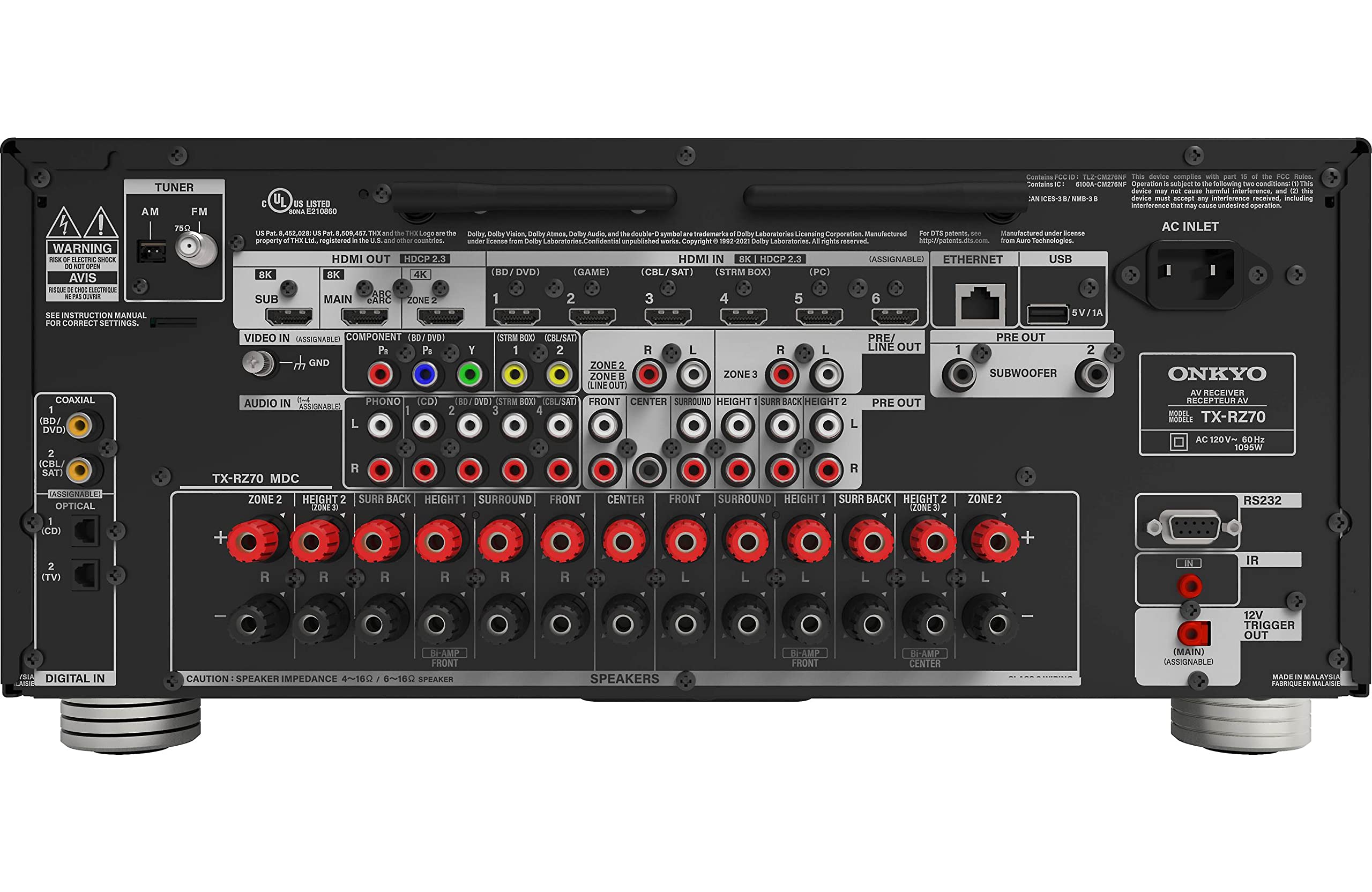 Onkyo TX-RZ70 11.2 Channel AV Receiver - 140 Watts Per Channel, Dirac Live Out of Box, Dirac Bass Control Compatible, Works with Sonos Certified, Studio Grade Processing, and More!