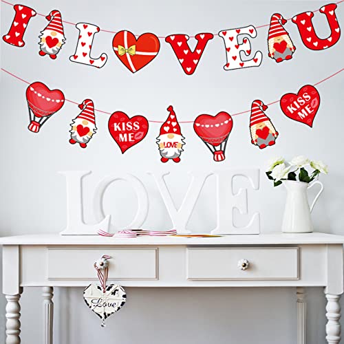 I Love You Gnomes Banner, Valentine's Day Decorations Banners Wedding Anniversary Engagement Banners Garland Photo Props Banner for Party Home Decorations