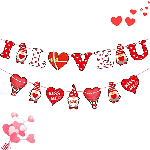 I Love You Gnomes Banner, Valentine's Day Decorations Banners Wedding Anniversary Engagement Banners Garland Photo Props Banner for Party Home Decorations