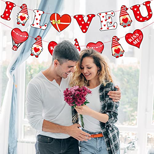 I Love You Gnomes Banner, Valentine's Day Decorations Banners Wedding Anniversary Engagement Banners Garland Photo Props Banner for Party Home Decorations