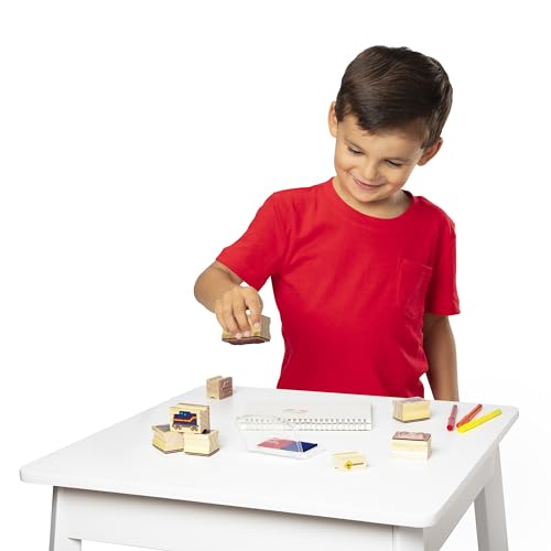 Melissa & Doug Deluxe Wooden Stamp and Coloring Set β Vehicles (30 Stamps, 6 Markers, 2 Durable 2-Color Stamp Pads)