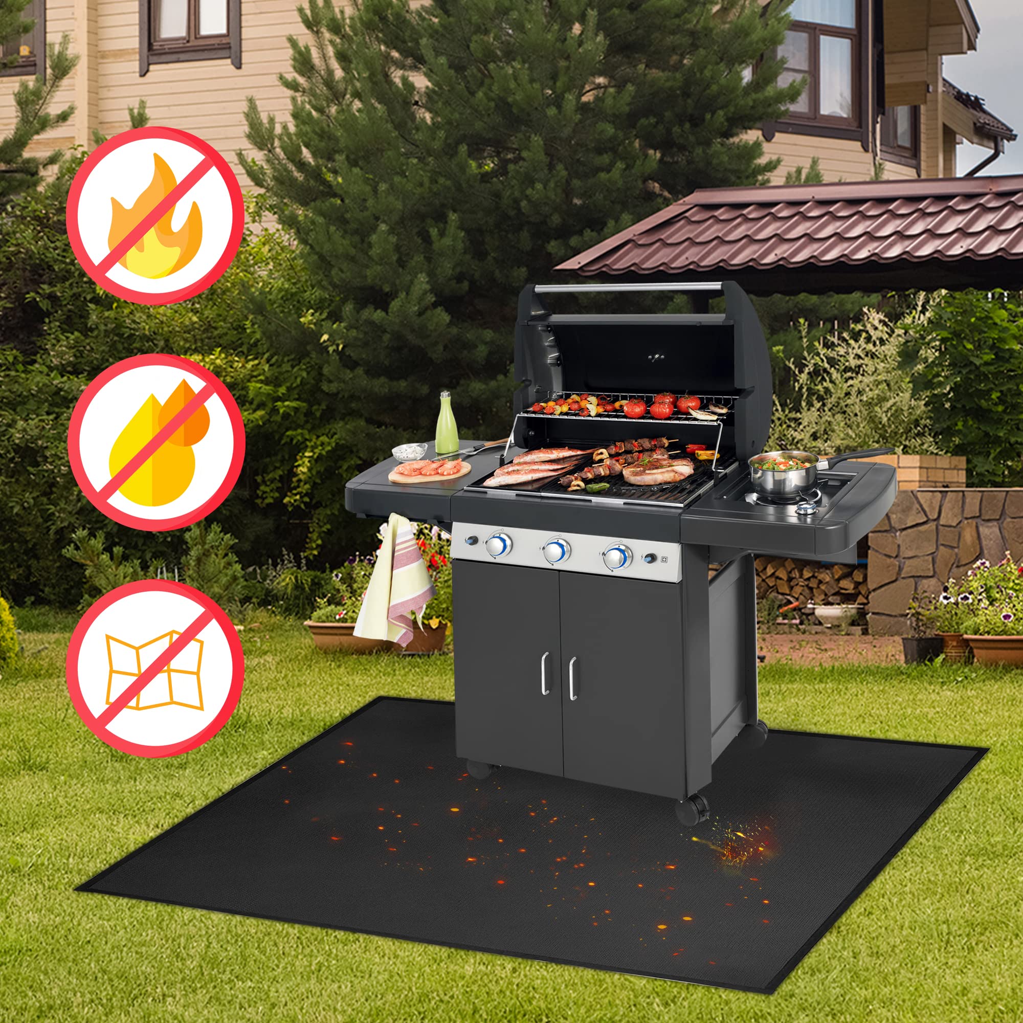 MIFADFAO Grill Fire Pit Mat, Large Under Grill Mats 40X50 Inch Deck and Patio Protective Grill Mat Fireproof Oil-Proof Mats for Fire Pit Grill Mats for Charcoal, Gas Grills, Smokers, BBQ