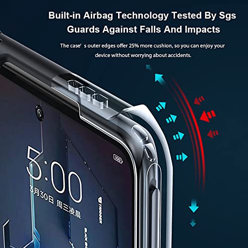 Nabefamu Xiaomi Black Shark 5 Pro Case with [1 Tempered Glass & 4 Gaming Finger Sleeves], Clear Acrylic Back Cool Design,Anti-Drop and Anti-Scratch,Camera Protection - Laser Black