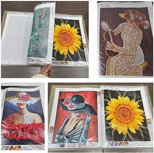 A3 40 Pags Diamond Painting Storage Book,Clear Pockets Art Plastic Sleeves Protectors,Large Portfolio Folder,Art Portfolio Painting Storage Book for Diamond Painting Presentation Book. (A-Blue)