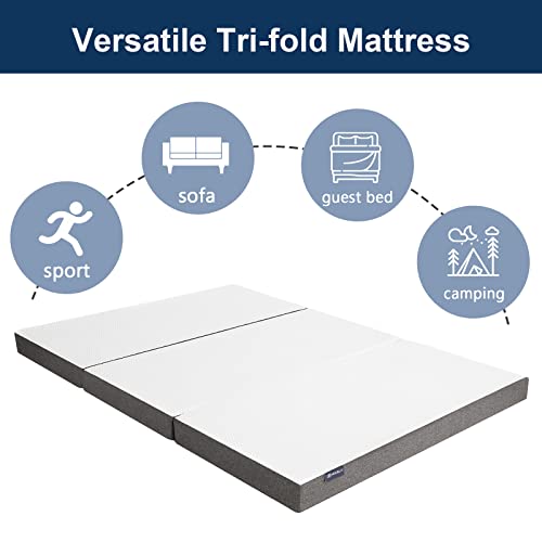 Molblly Folding Mattress, 6 inch Tri-Folding Memory Form Mattress, Portable Trifold Mattress with Washable Cover, Non-Slip Bottom Camping Mattress, Full Size - 73"x52"x6"