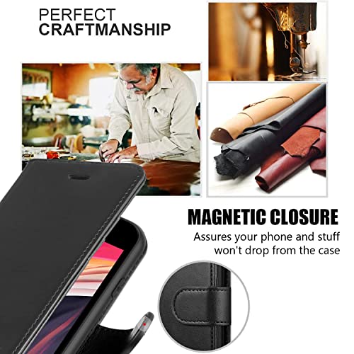 STARSHOP Samsung Galaxy S10E Phone Case, with [Tempered Glass Screen Protector Included] PU Leather Wallet Shockproof Phone Cover Kickstand with Pocket Card Slots Magnet Closure -Dark