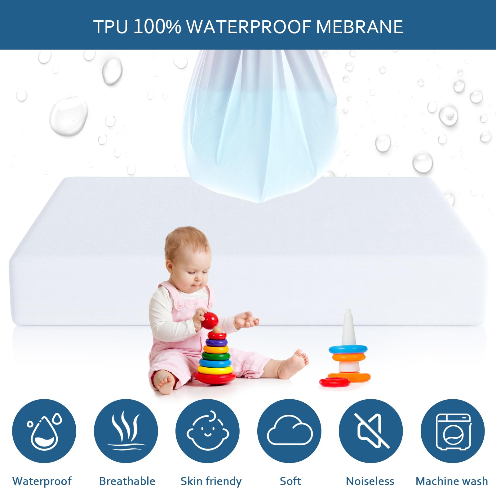 Moonsea Crib Mattress Protector Waterproof,Mattress Cover Protector, Smooth Top Mattress Protector for Kids, Breathable Skin Friendly and Noiseless Fitted Sheet,Viscose Made from Bamboo Terry,1 Pack