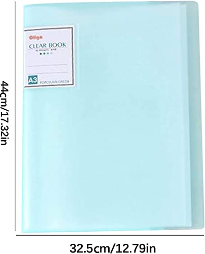 A3 40 Pags Diamond Painting Storage Book,Clear Pockets Art Plastic Sleeves Protectors,Large Portfolio Folder,Art Portfolio Painting Storage Book for Diamond Painting Presentation Book. (A-Blue)