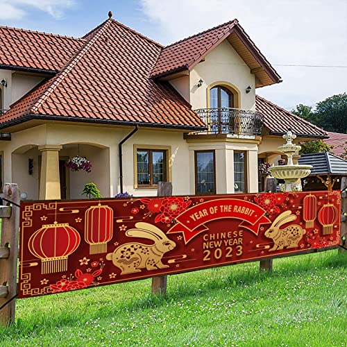 Chinese New Year Banner Year of the Rabbit Spring Festival Banner Decorations - New Year 2023 Chinese Holiday Eve Indoor Outdoor Garden Party Decor