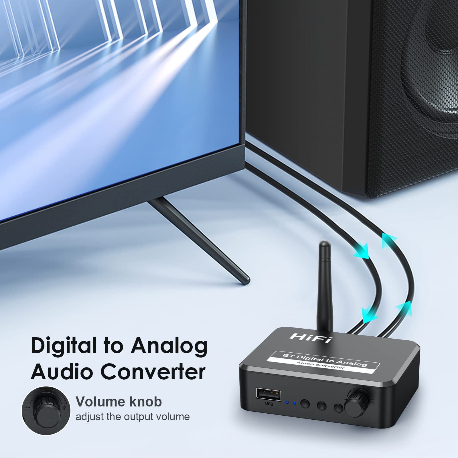 BOLS 192KHz Digital to Analog Audio Converter 5.2 Bluetooth Receiver DAC Wireless Audio Adapter with Optical/Coaxial to 3.5mm Audio Output for TVs, Game Consoles, CD Players, MP3 etc.