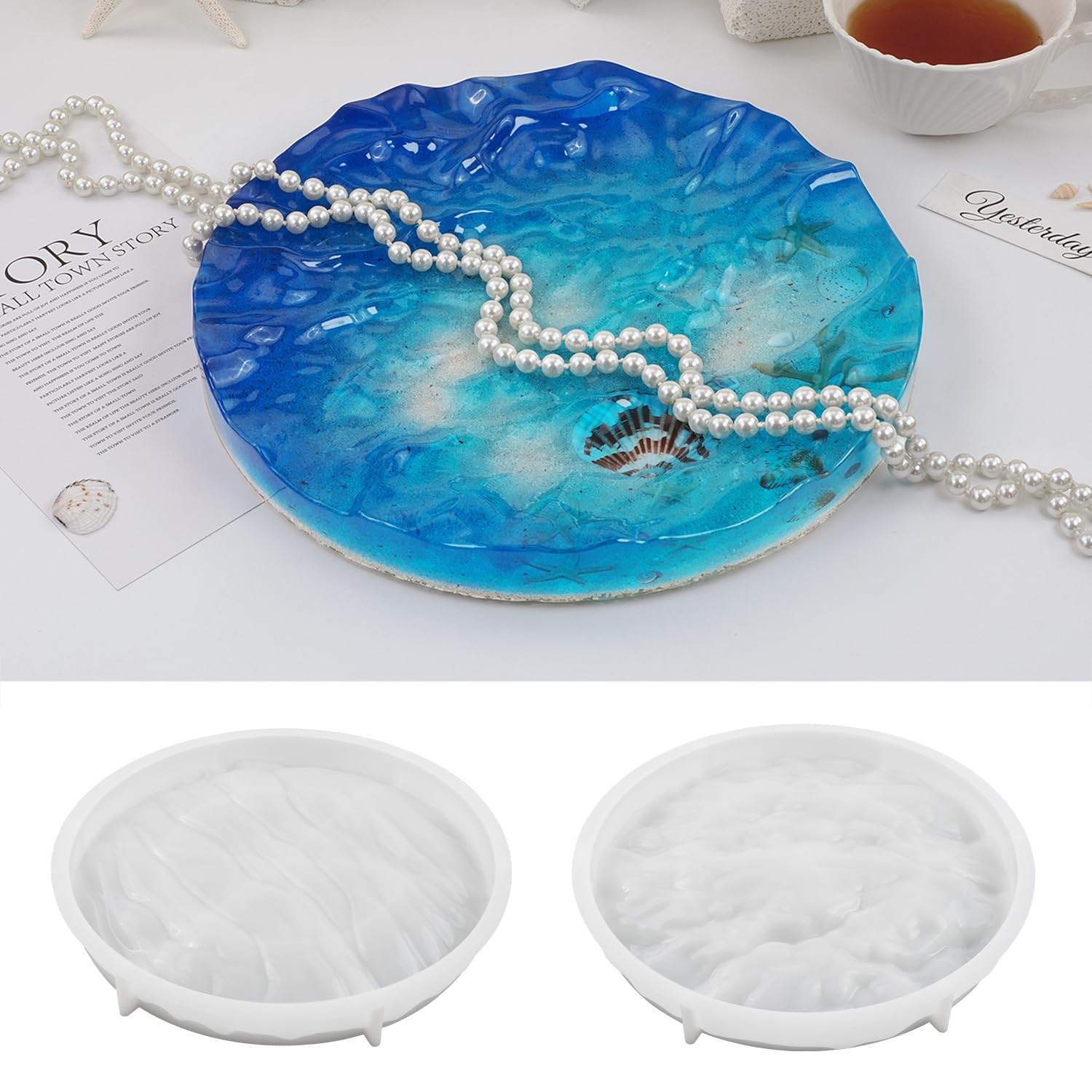 Yalulu 2Pcs Ocean Wave Tray Silicone Resin Mold, Geode Agate Platter Epoxy Silicone Casting Molds, Silicone Tray Resin Mold Plate Epoxy Resin Mold