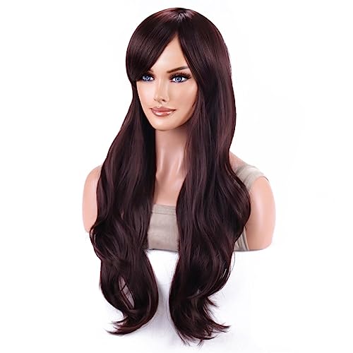 AneShe Wigs 28 Inch 70cm Long Curly Wavy Hair Wig Heat Resistant Cosplay Wig with Wig Cap (Dark Brown)