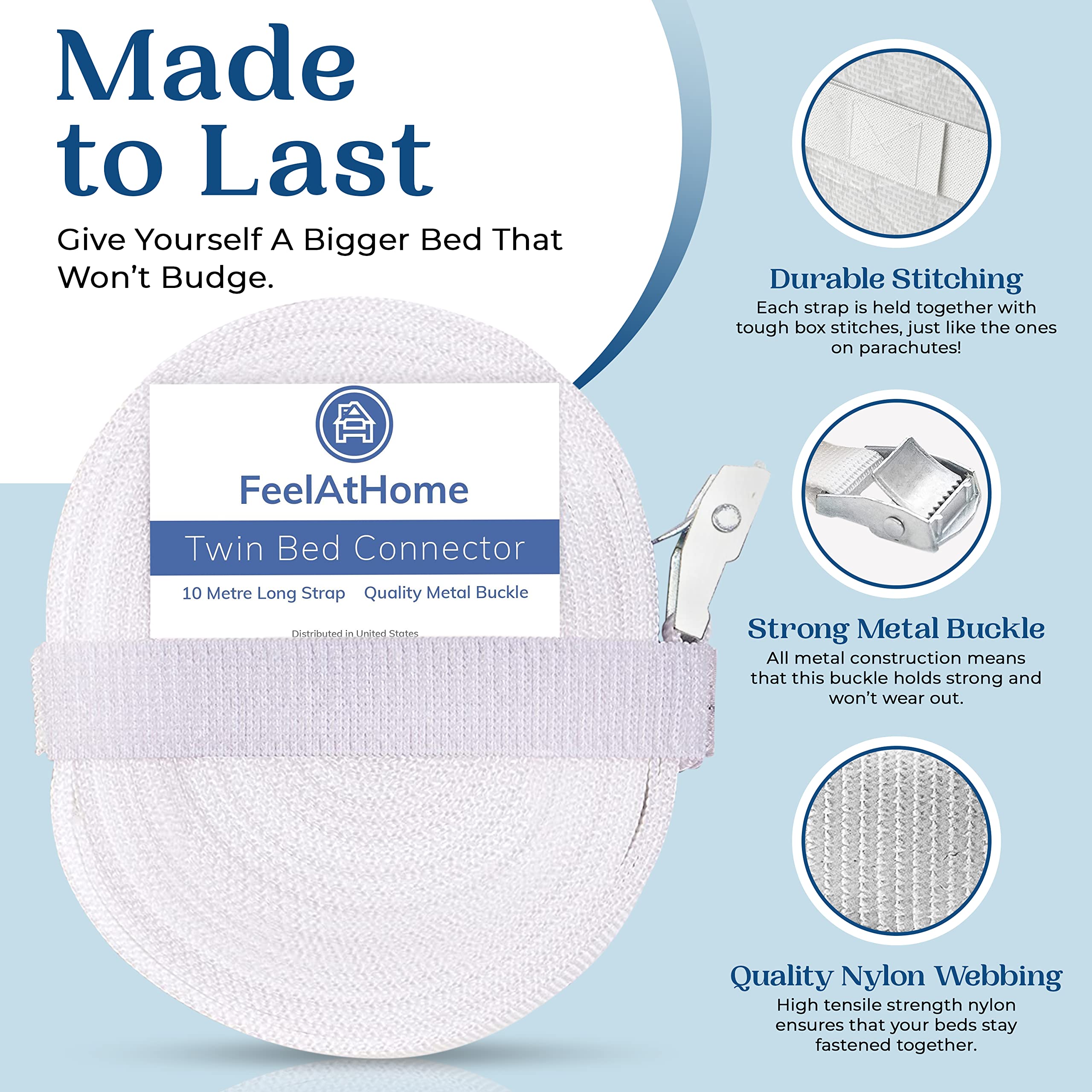 FeelAtHome Twin Bed Converter - Twin to King Mattress Joiner, 33ft Long Connecting Strap