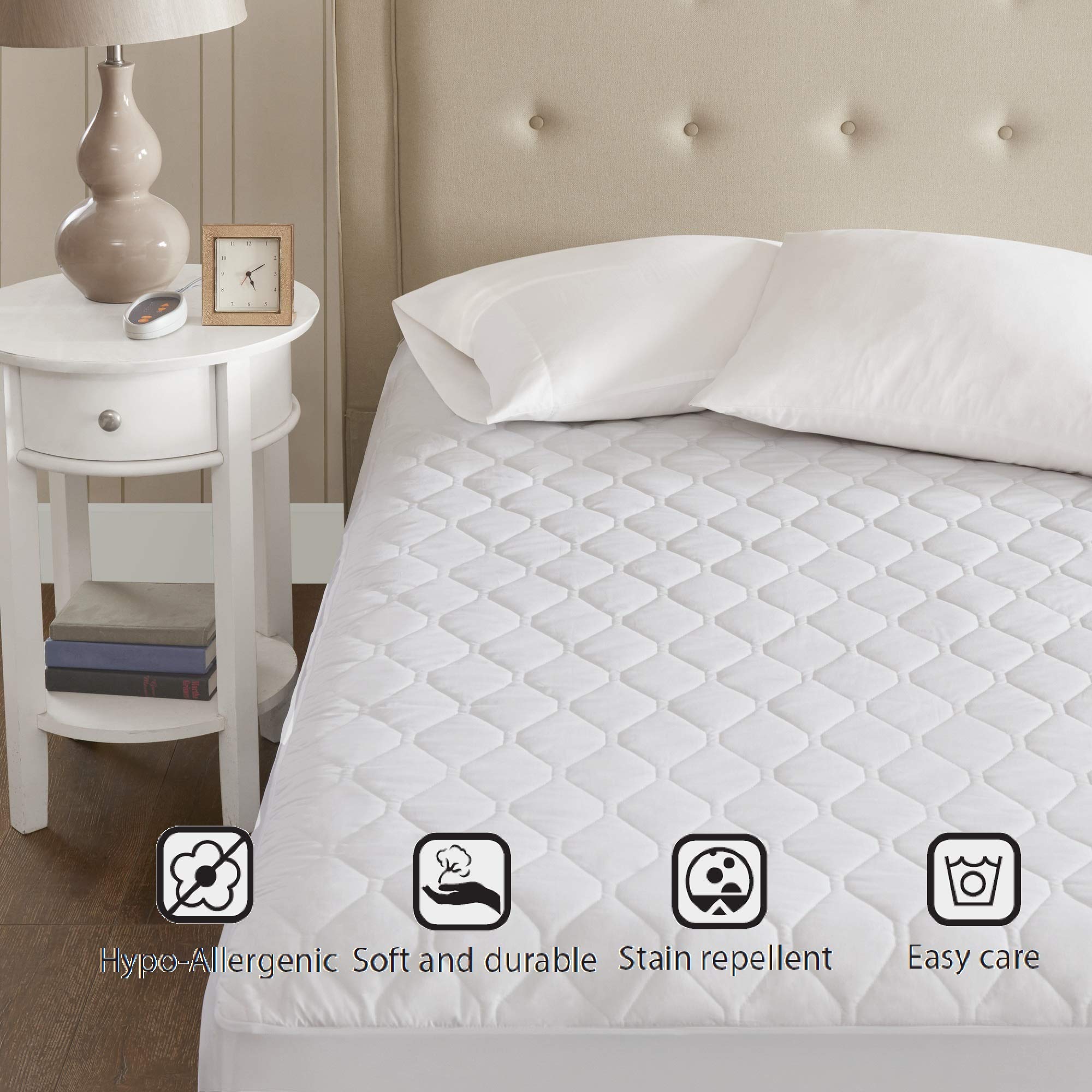 Beautyrest 3M Scotchgard Heated Mattress Pad - Electric Bed Warmer with 5 Heat Settings, 10 Hr Auto Shut Off Timer, All Around Elastic Deep Pocket, UL Certified, Machine Washable, White Twin XL