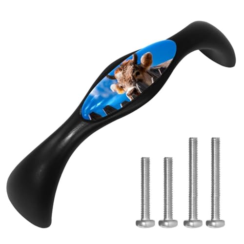 4 Pack Cabinet Pulls Handles Cabinet Hardware for Kitchen and Bathroom Cabinets, Drawer Pull, Cow Animal Livestock Fence Wooden