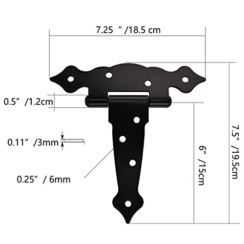Garden Gate Hinges,Tee Shed Hinge, 4pc 6 Inch T-Shaped Flower Hinge, Slotted Bearing Door Paint Hinge for Wood Fence Decoration Classic Hinge with Screws Hinges