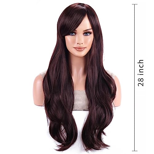 AneShe Wigs 28 Inch 70cm Long Curly Wavy Hair Wig Heat Resistant Cosplay Wig with Wig Cap (Dark Brown)