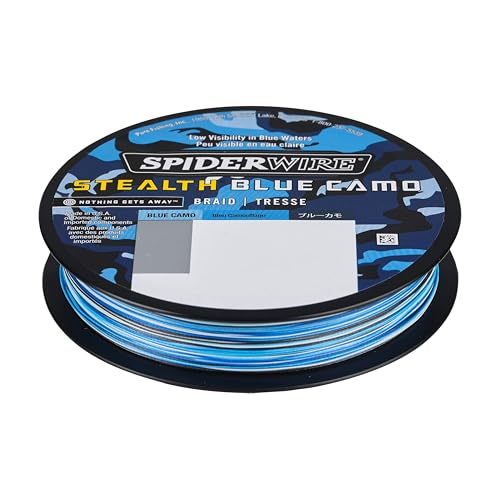 SpiderWire Stealth® Superline, Blue Camo, 30lb | 13.6kg, 200yd | 182m Braided Fishing Line, Suitable for Saltwater and Freshwater Environments