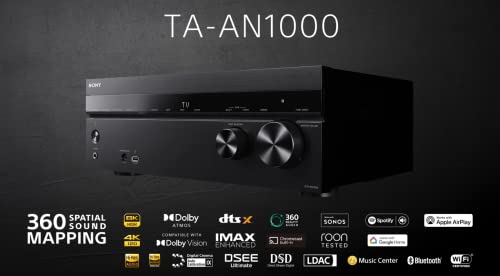 Sony STR-AN1000 7.2 CH Surround Sound Home Theater AV Receiver, Dolby Atmos, DTS:X, Bluetooth, WiFi, Google Chromecast, Spotify Connect, Apple AirPlay, HDMI 2.1