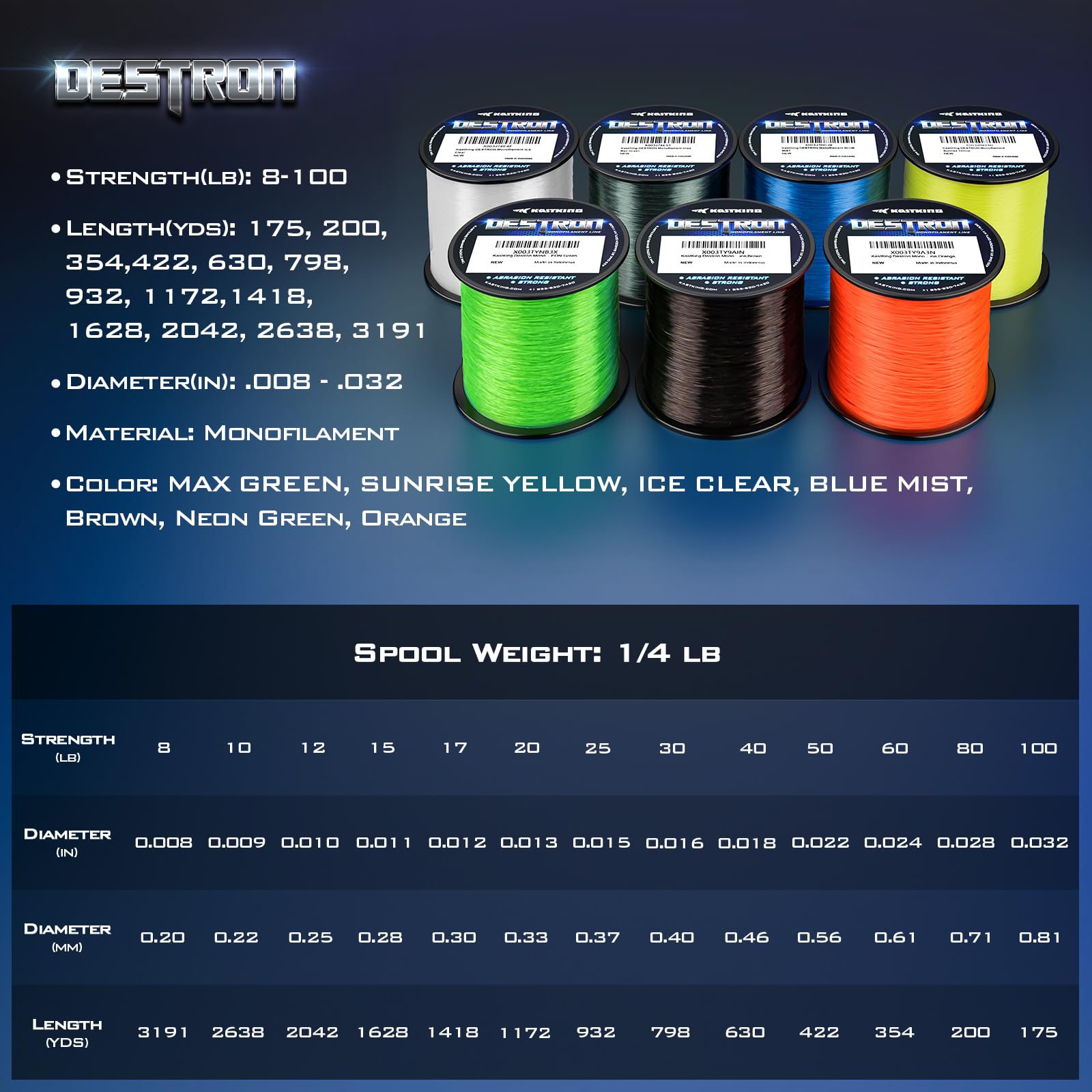 KastKing Destron Mono Fishing Line Clear 40 LB,630YDS