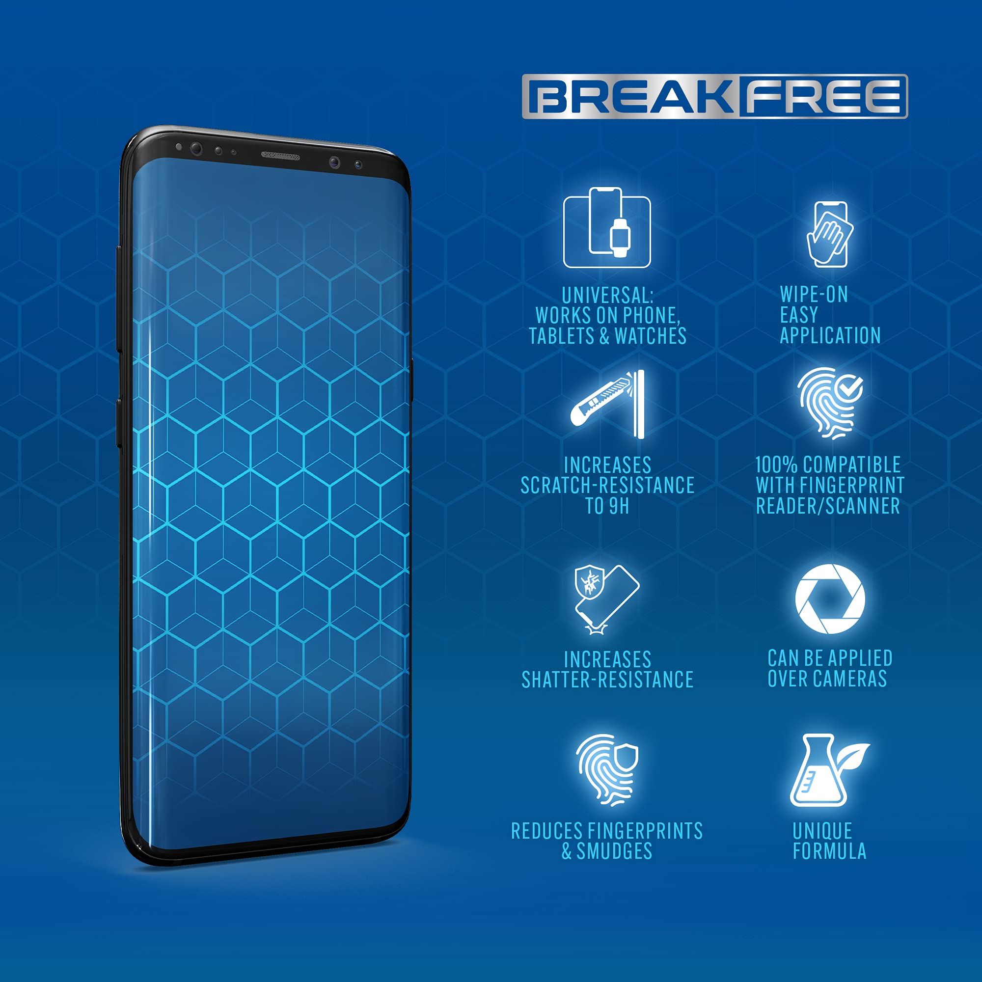 BREAK FREE Liquid Glass Screen Protector With $250 Coverage | Wipe On Scratch and Shatter Resistant Nano Protection for All Phones Tablets and Smart Watches - Universal Compatibility