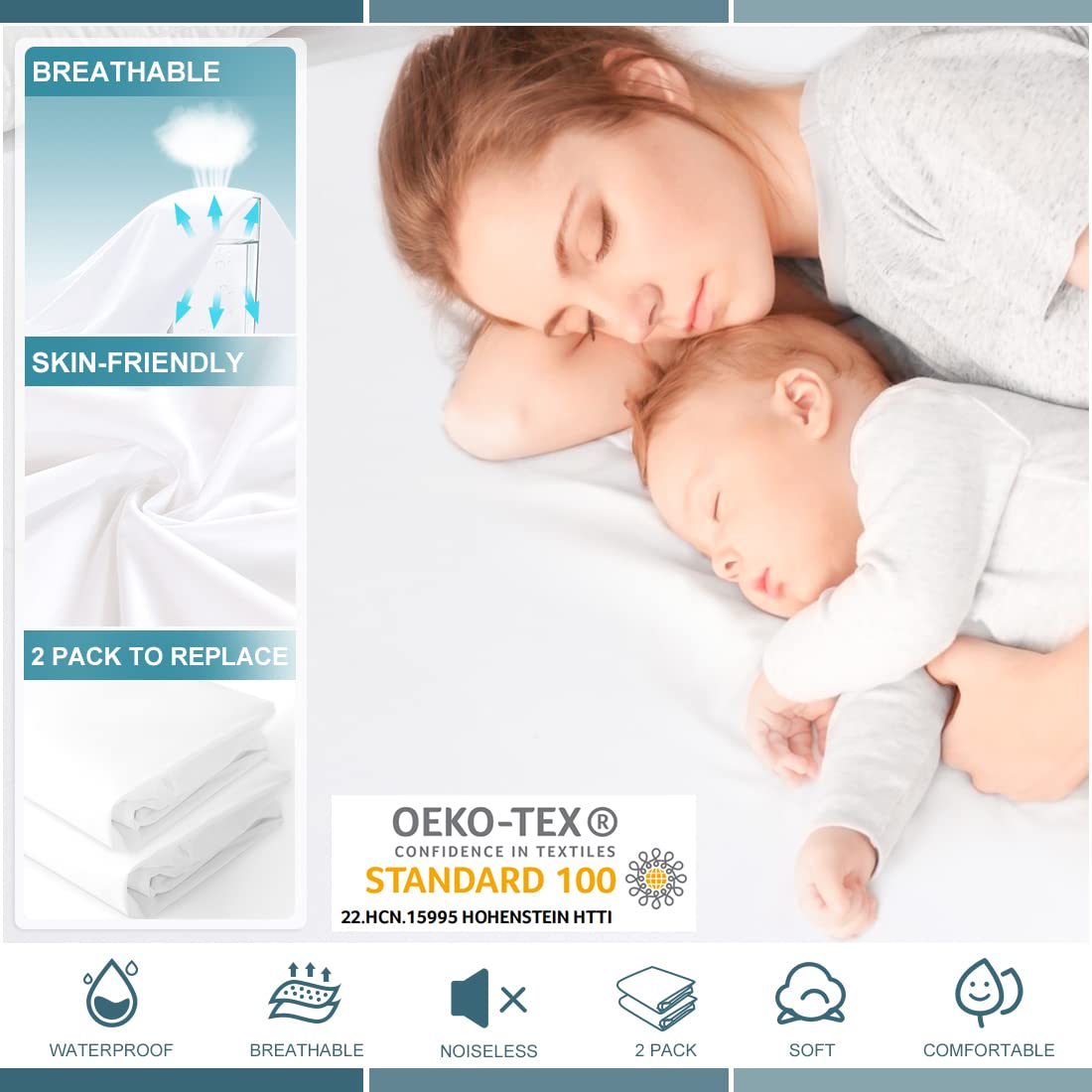 Full Waterproof Mattress Protector Deep Pocket Mattress Cover, Soft Breathable Mattress Pad, Fitted Noiseless Waterproof Bed Cover Stretch to 19"