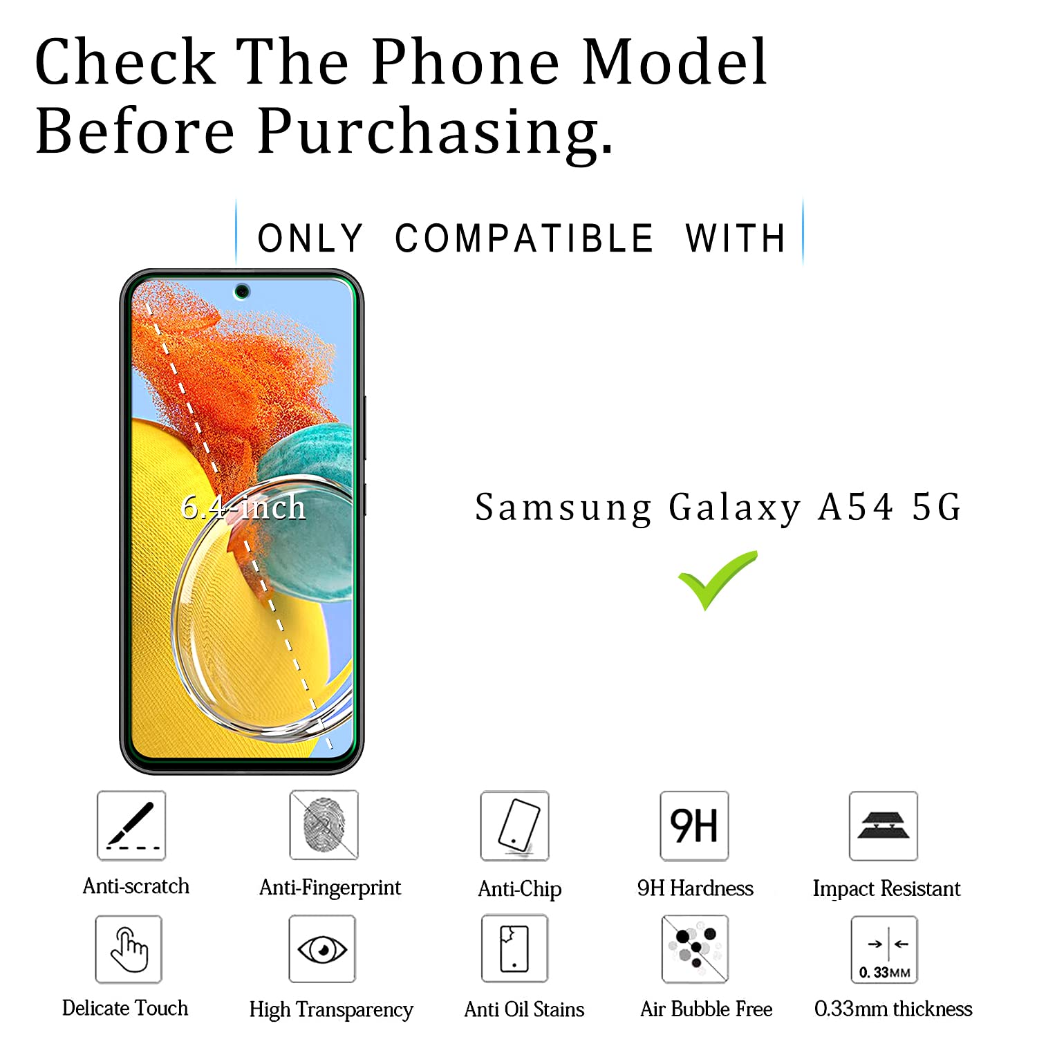 KATIN [2-Pack] Screen Protector Designed for Samsung Galaxy A54 5G Tempered Glass, Anti Scratch, Bubble Free, HD Clear, Case Friendly
