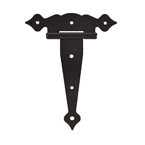 Heavy Duty Hinge,Long Strap T Hinge, 2pcs Black T-Shaped Heavy Duty Door Hinges, Flower-Shaped Decorative Strap Hinges Barn Door Wooden Fence Gate Hinges with Screws