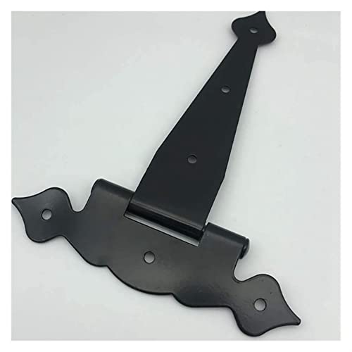 Heavy Duty Hinge,Long Strap T Hinge, 2pcs Black T-Shaped Heavy Duty Door Hinges, Flower-Shaped Decorative Strap Hinges Barn Door Wooden Fence Gate Hinges with Screws