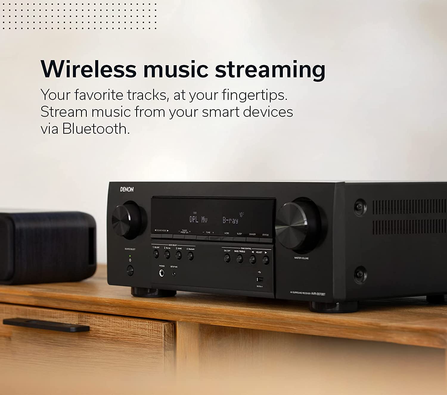 Denon - AVR-S570BT Receiver, 5.2 Channel, 8K Ultra HD Audio and Video, Home Theater System, Built-in Bluetooth and USB - Black | Includes Kwalicable Micro SD Card & Cleaning Cloth