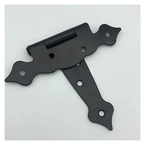 Heavy Duty Hinge,Long Strap T Hinge, 2pcs Black T-Shaped Heavy Duty Door Hinges, Flower-Shaped Decorative Strap Hinges Barn Door Wooden Fence Gate Hinges with Screws