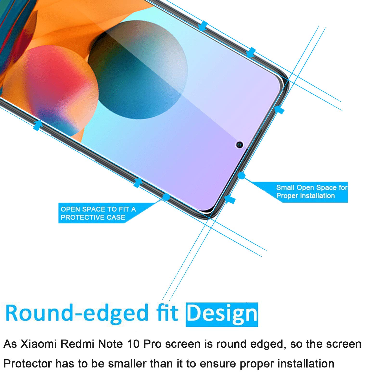 NEW'C 3 Pack Designed for Xiaomi Redmi Note 10 Pro, 10 Pro Max 4G, Tempered Glass Anti-Scratch, Anti-Fingerprints, 9H Hardness, 0.33mm Ultra Transparent, Ultra Resistant