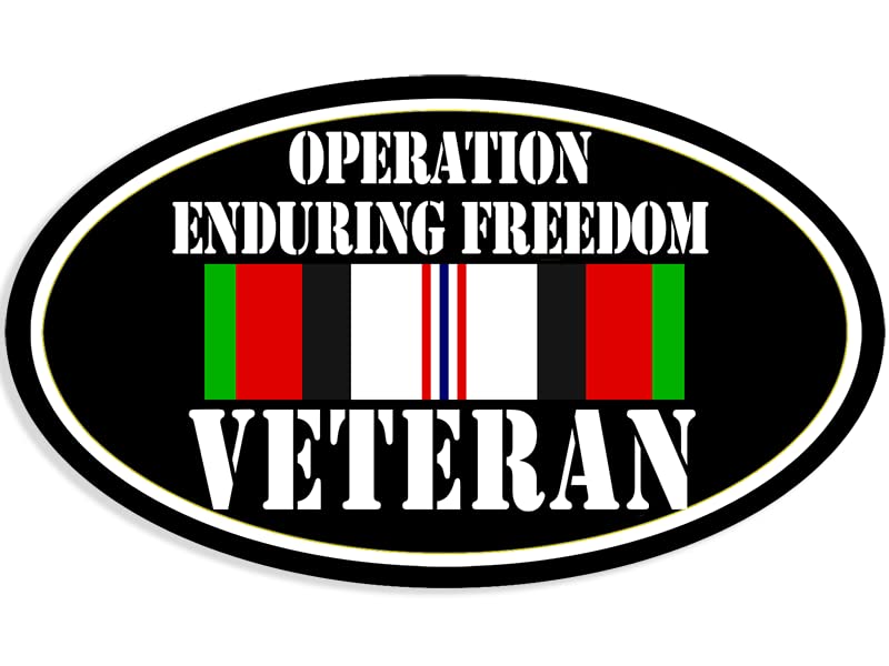 Black Oval Operation Enduring Freedom Sticker (Afghanistan War Veteran Ribbon Vinyl for Cars, Trucks, Coolers, Laptops (3 x 5 inch)