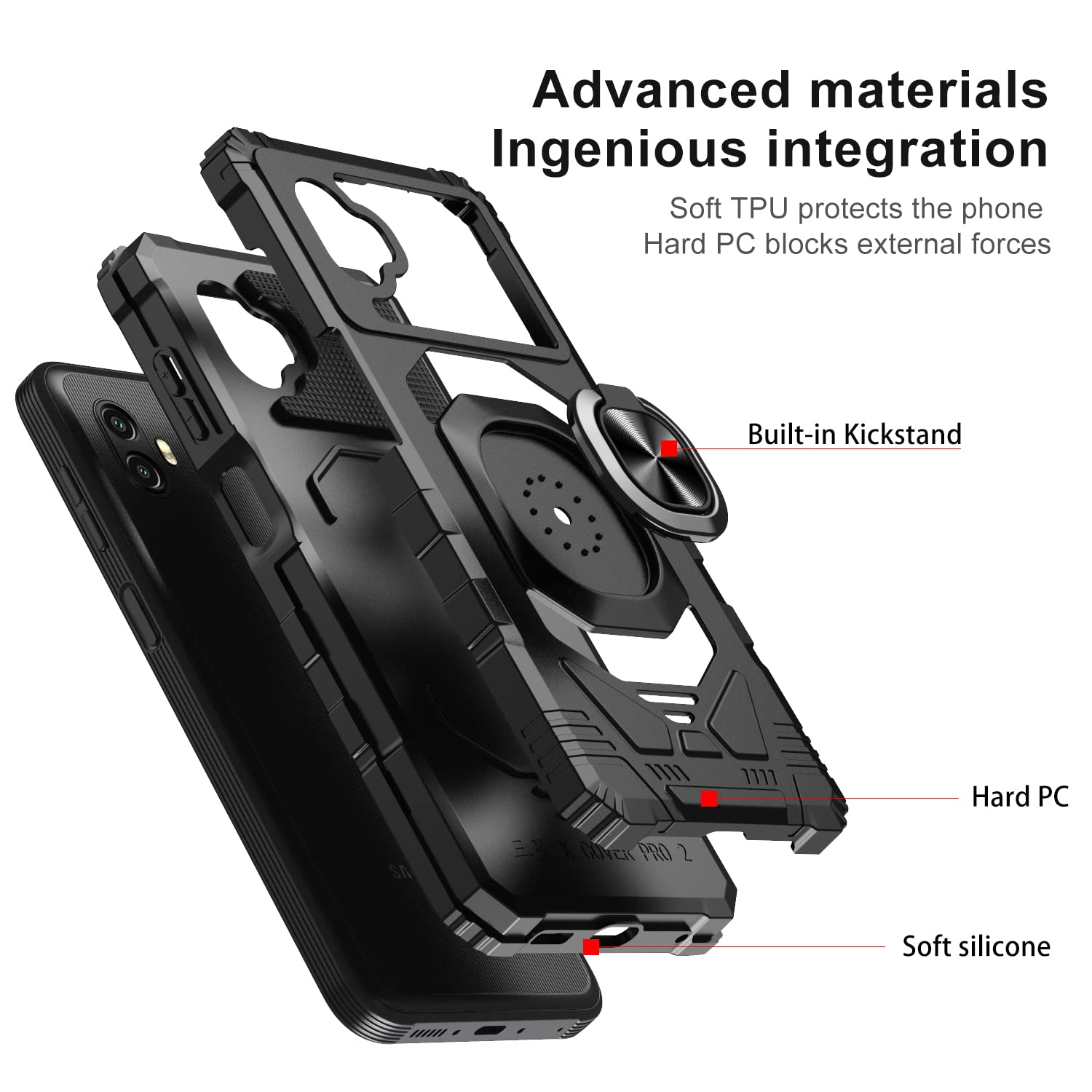 Customerfirst Case for Samsung Galaxy Xcover6 Pro, with Screen Protector, Ring Stand for Magnetic Car Mount, Military Grade Shockproof Protective Phone Cover for Xcover 6 Pro (Black)