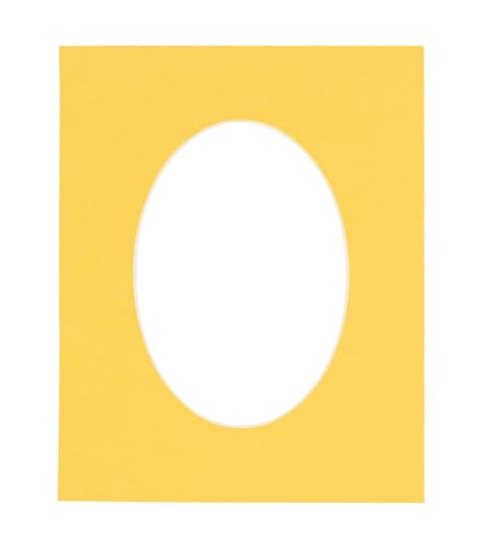 12x16 Mat Bevel Cut for 11x12 Photos - Precut Chamois Yellow Oval Shaped Photo Mat Board Opening - Acid Free Matte to Protect Your Pictures - Bevel Cut for Family Photos, Pack of 1 Matboard Show Kit
