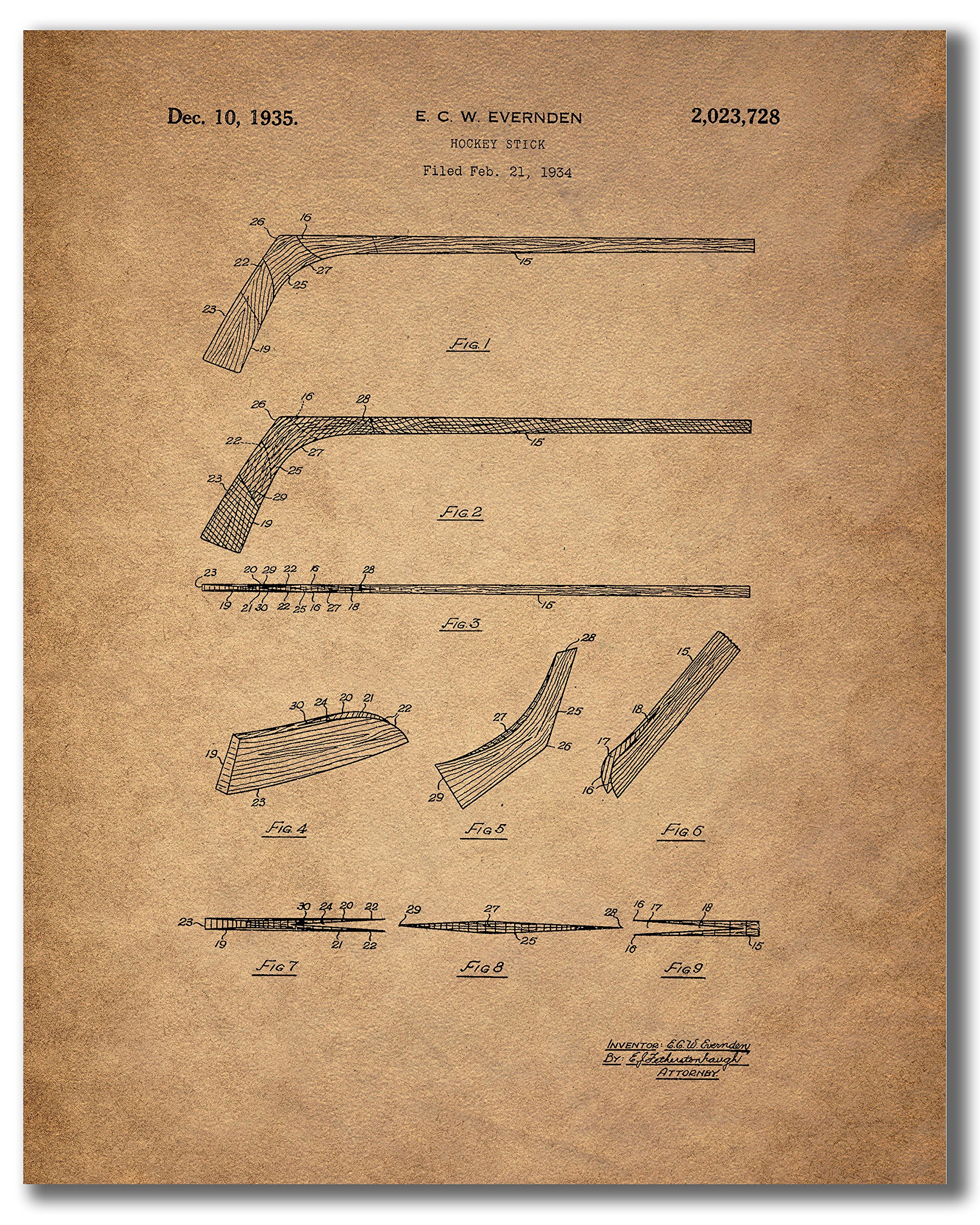 Hockey Patent Prints - Set Of 6 Vintage Wall Art Photos