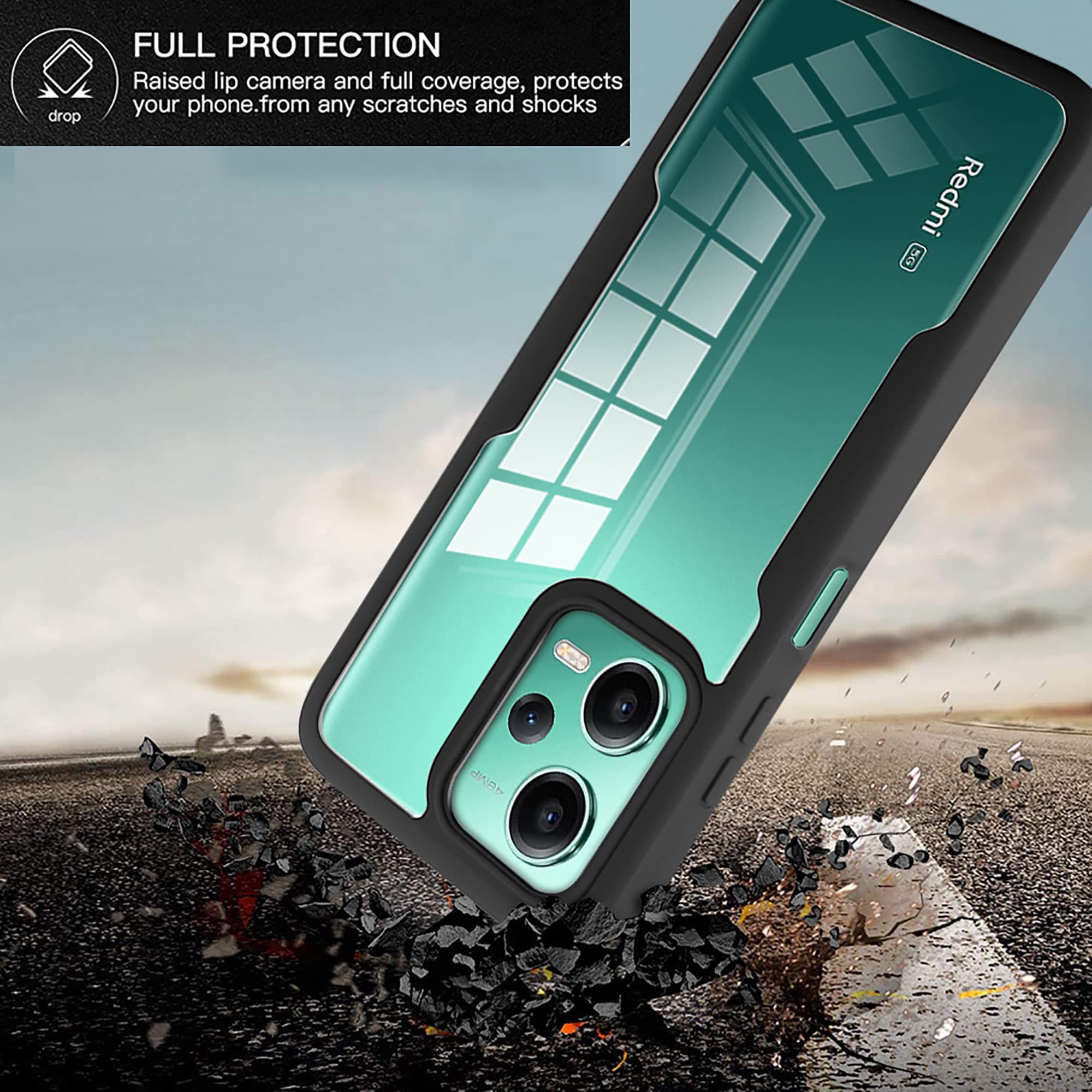 CCSamll for Xiaomi Redmi Note 12 5G Clear Case with Screen Protector, Slim Shockproof Soft TPU Bumper Full Body Protection Phone Cover Case for Xiaomi Redmi Note 12 5G/ Poco X5 QC Black