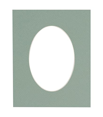 11x14 Mat Bevel Cut for 8.5x11 Photos - Precut Seafoam Green Oval Shaped Photo Mat Board Opening - Acid Free Matte to Protect Your Pictures - Bevel Cut for Family Photos, Pack of 1 Matboard Show Kit