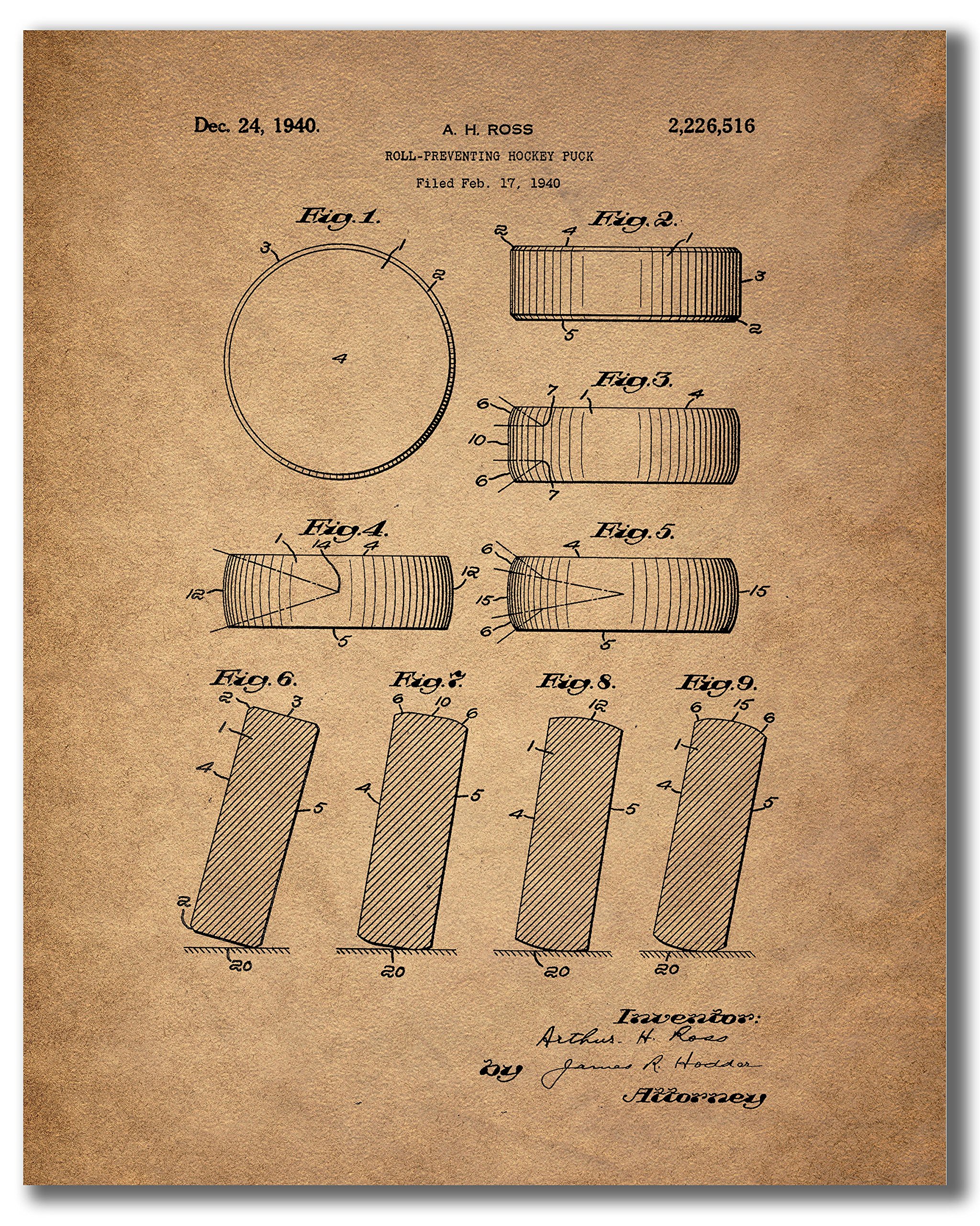 Hockey Patent Prints - Set Of 6 Vintage Wall Art Photos