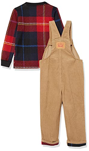 Levi's Baby Boys' Graphic T-Shirt and Overalls 2-Piece Outfit Set, Harvest Gold/Plaid, 4T