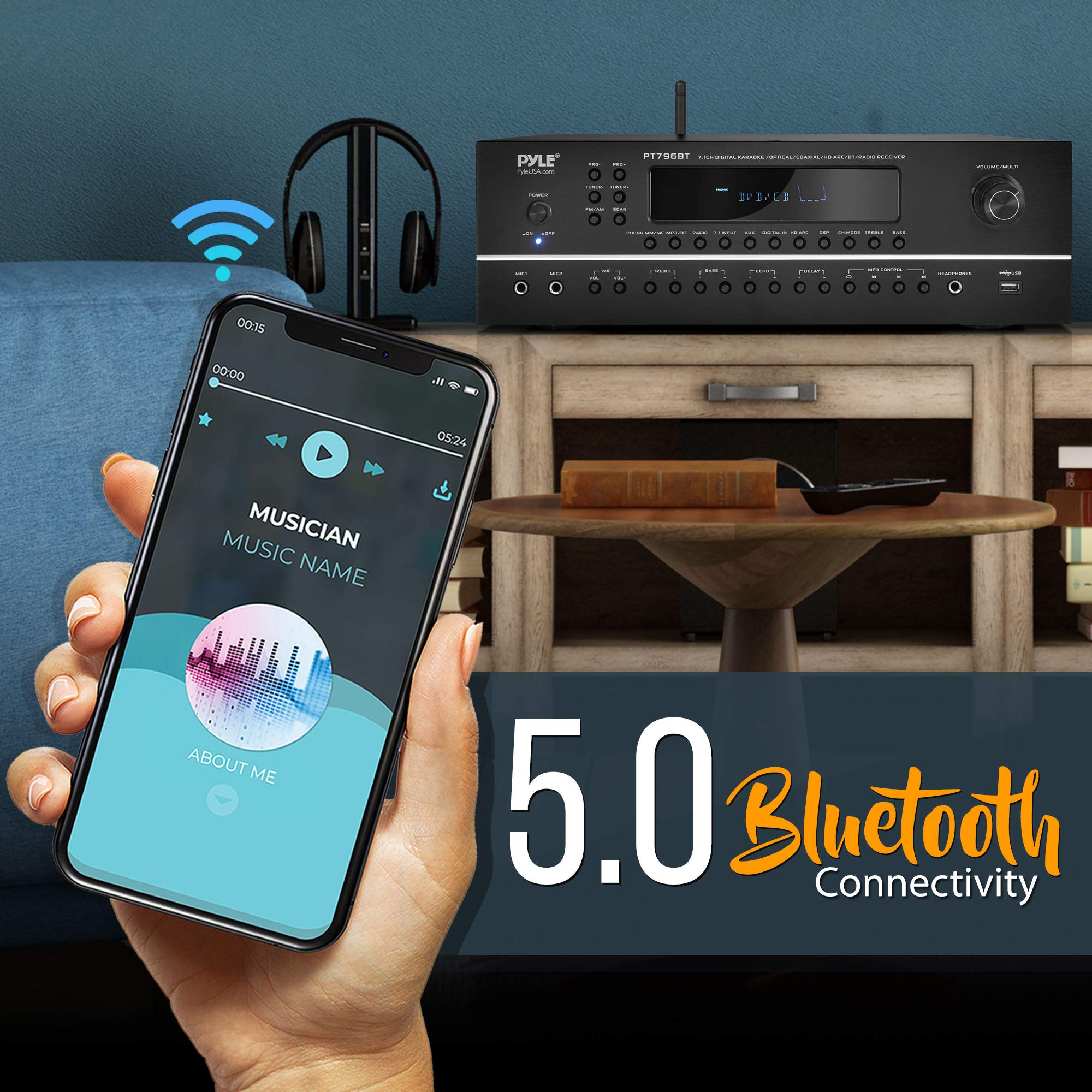 Pyle 7.1-Channel Hi-Fi Bluetooth Stereo Amplifier - 2000 Watt AV Home Theater Speaker Subwoofer Surround Sound Receiver w/Radio, USB, RCA, HDMI, MIC in, Supports 4K UHD TV, 3D, Blu-Ray -PT796BT