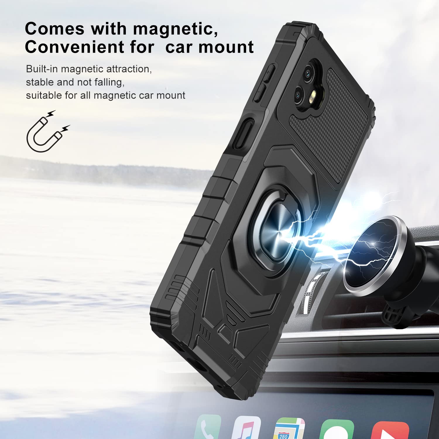 Customerfirst Case for Samsung Galaxy Xcover6 Pro, with Screen Protector, Ring Stand for Magnetic Car Mount, Military Grade Shockproof Protective Phone Cover for Xcover 6 Pro (Black)