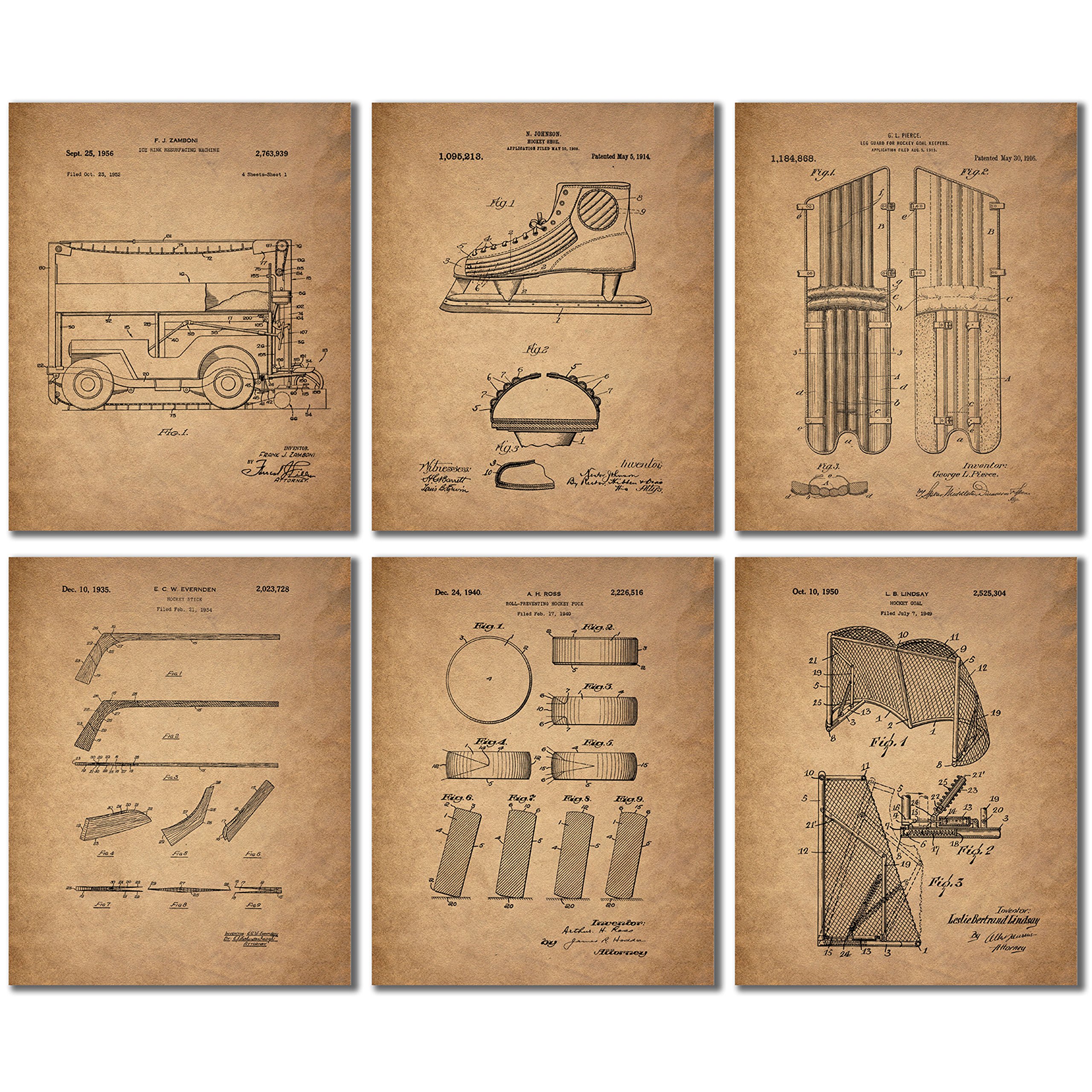 Hockey Patent Prints - Set Of 6 Vintage Wall Art Photos