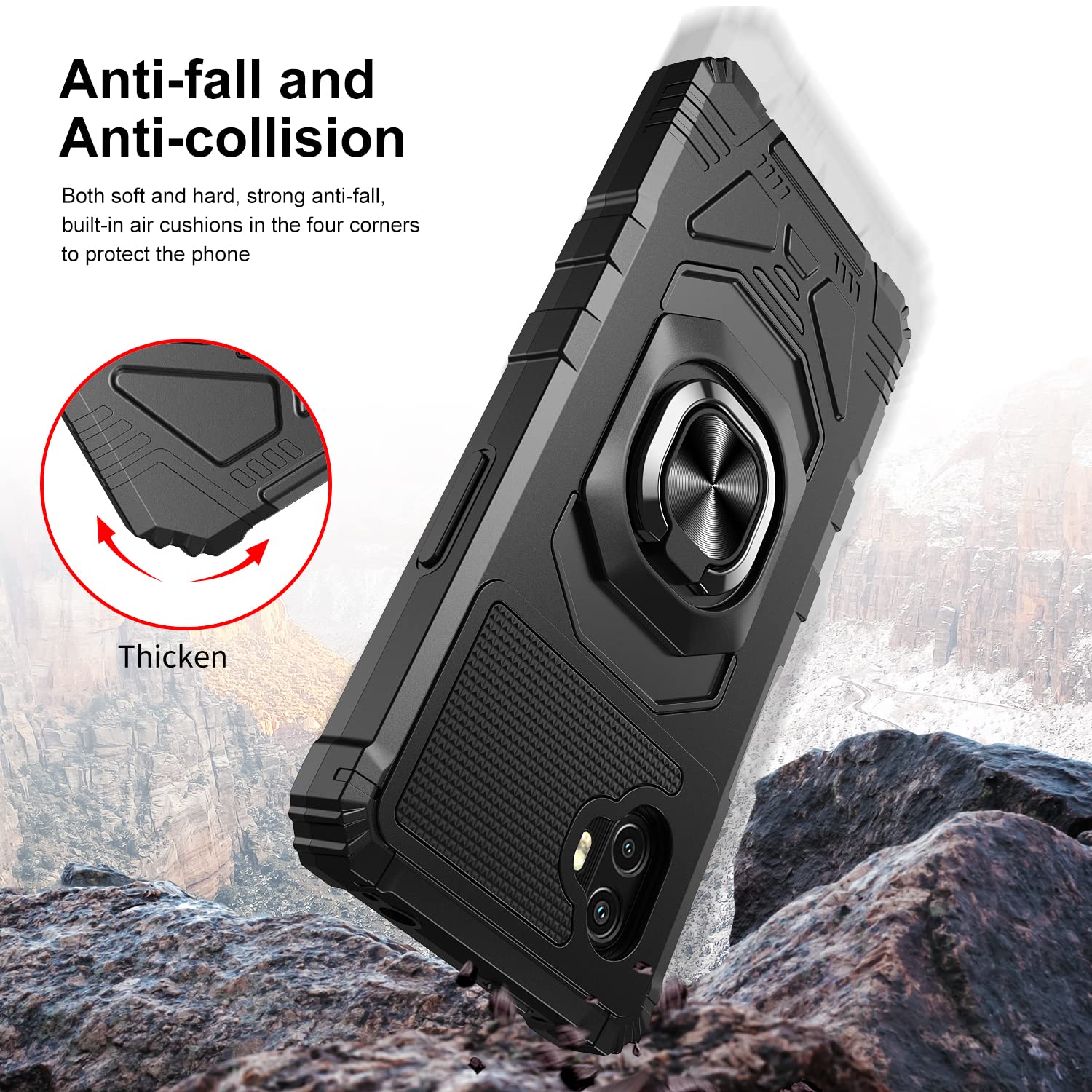 Customerfirst Case for Samsung Galaxy Xcover6 Pro, with Screen Protector, Ring Stand for Magnetic Car Mount, Military Grade Shockproof Protective Phone Cover for Xcover 6 Pro (Black)