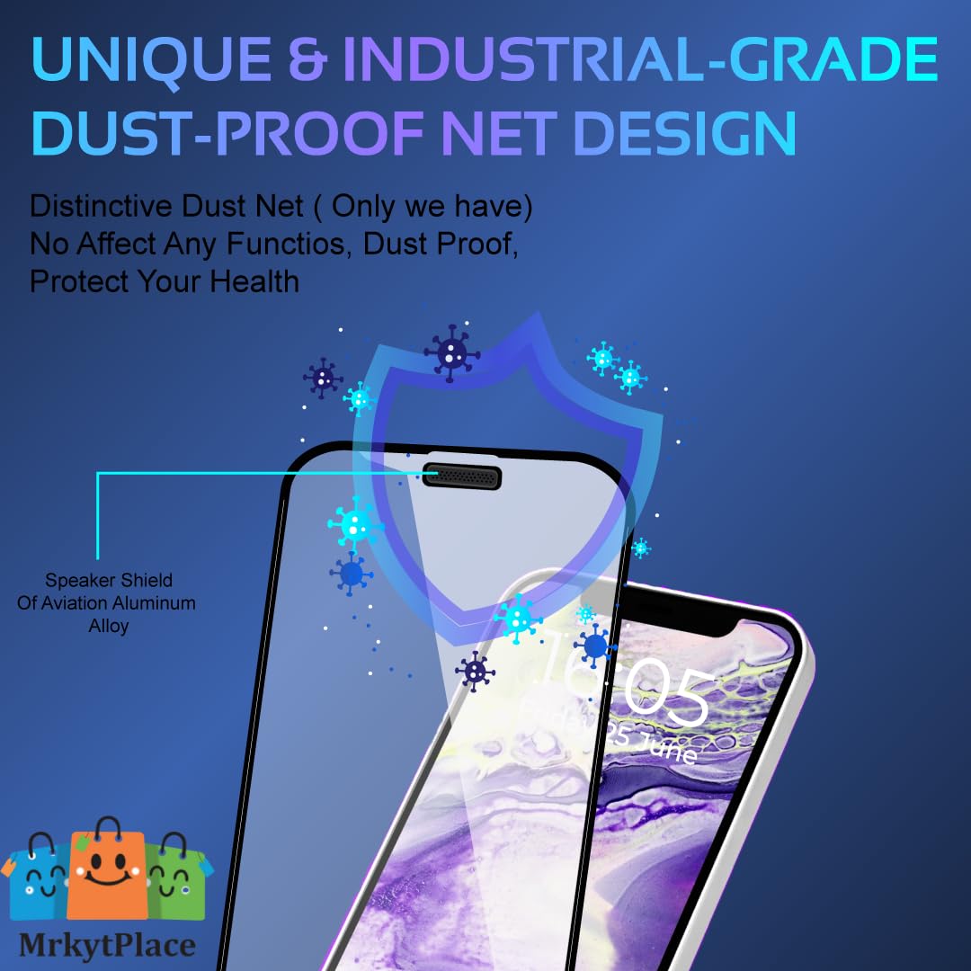 MRKYTPLACE 3 Pack Screen Protector for iPhone 13 Pro Max + 3 Pack Camera Lens Protector,Sensor Protection,Speaker Shield ,Easy Installation Frame ,Case Friendly Tempered Glass Film,[9H Hardness] - HD [6 Pack]