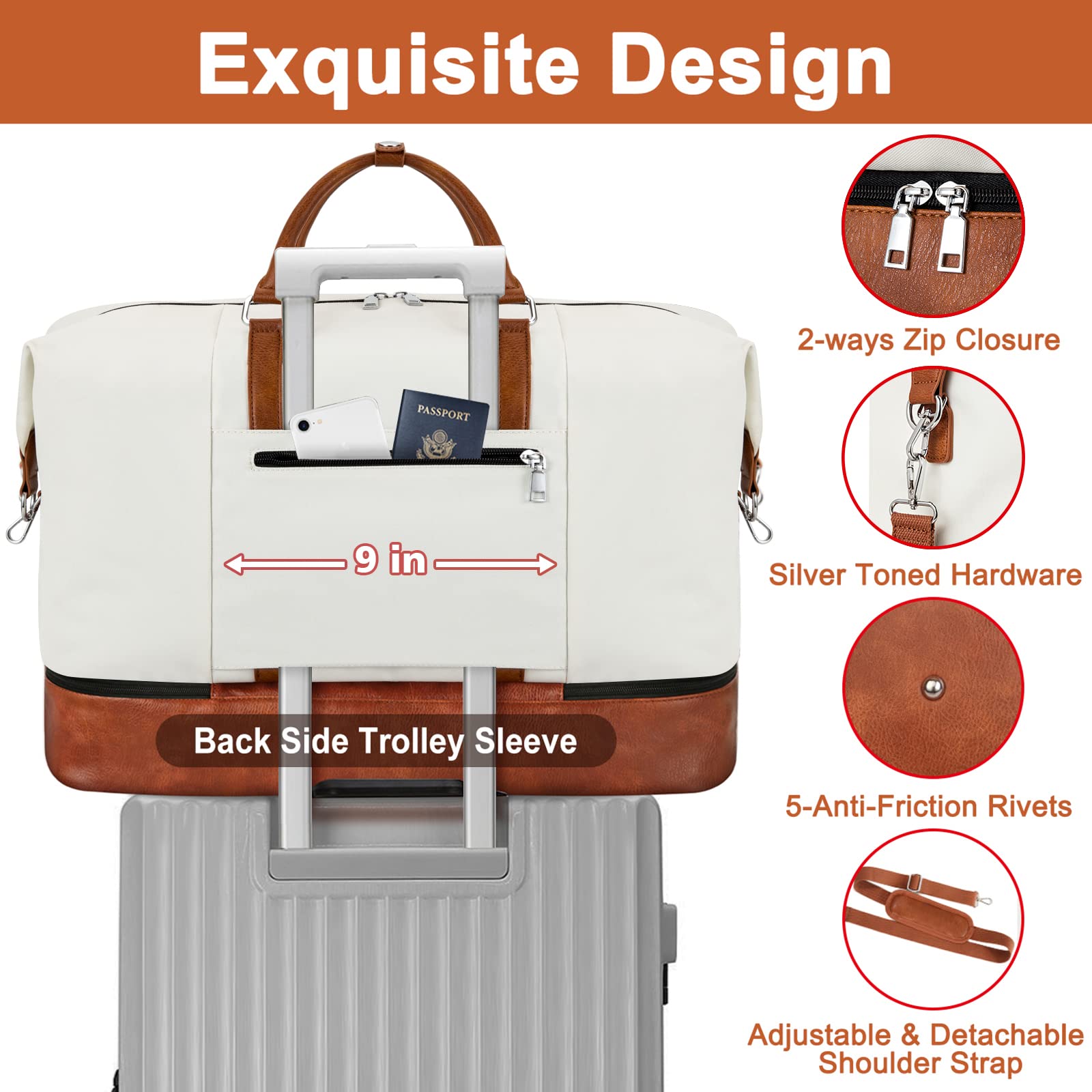 Travel Weekender Bag for Women, Overnight Bag with Shoe Compartment Oversized Travel Duffel Bag Carry On Tote 21"