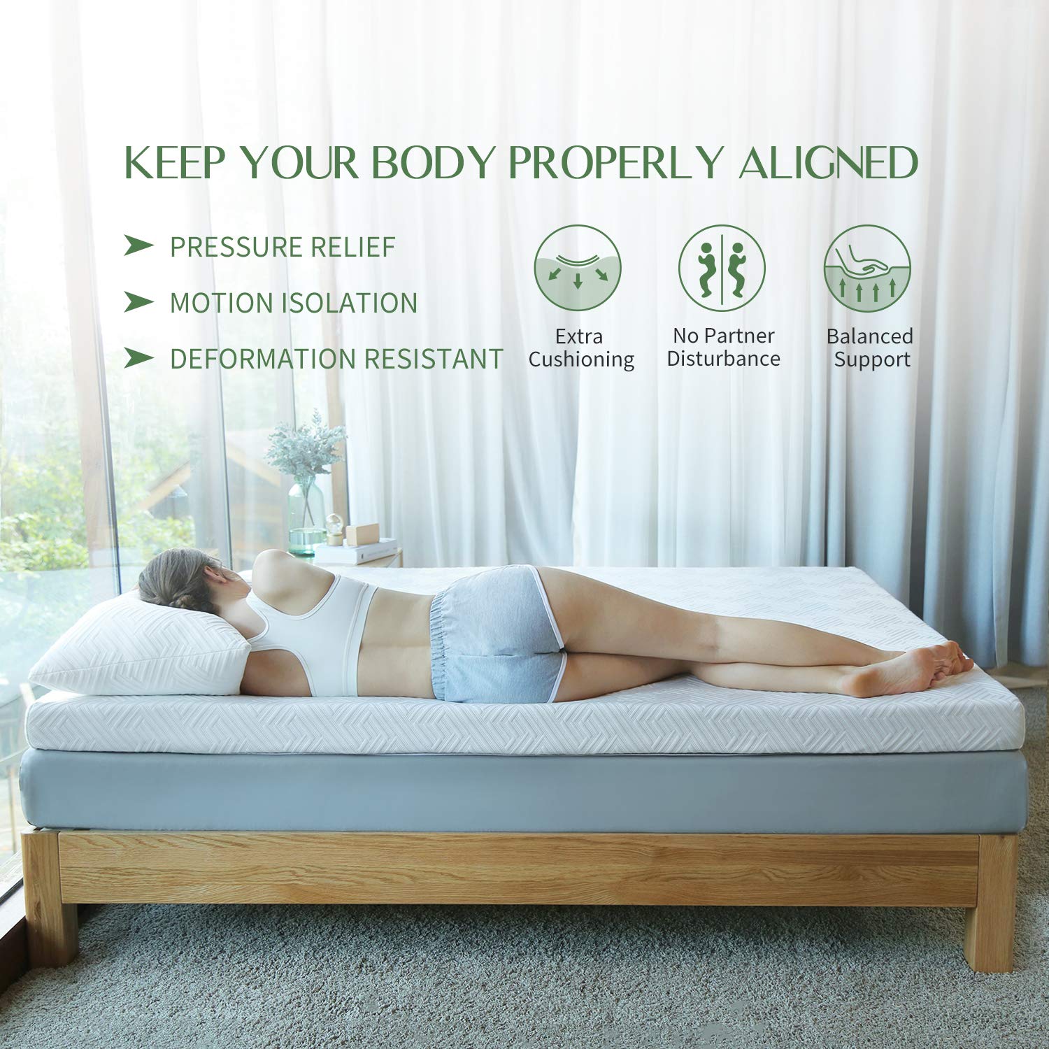 Novilla 4 Inch Breathable Cooling Memory Foam Mattress Topper Full, White, Gel & Bamboo Charcoal Infused for Motion Isolation & Pressure Relieving