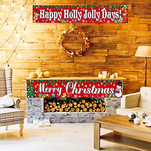 2 Pack Merry Christmas Banner Xmas Decorations Welcome Red Christmas Porch Banners Poster for Home Wall Indoor Holiday Party Winter Decor