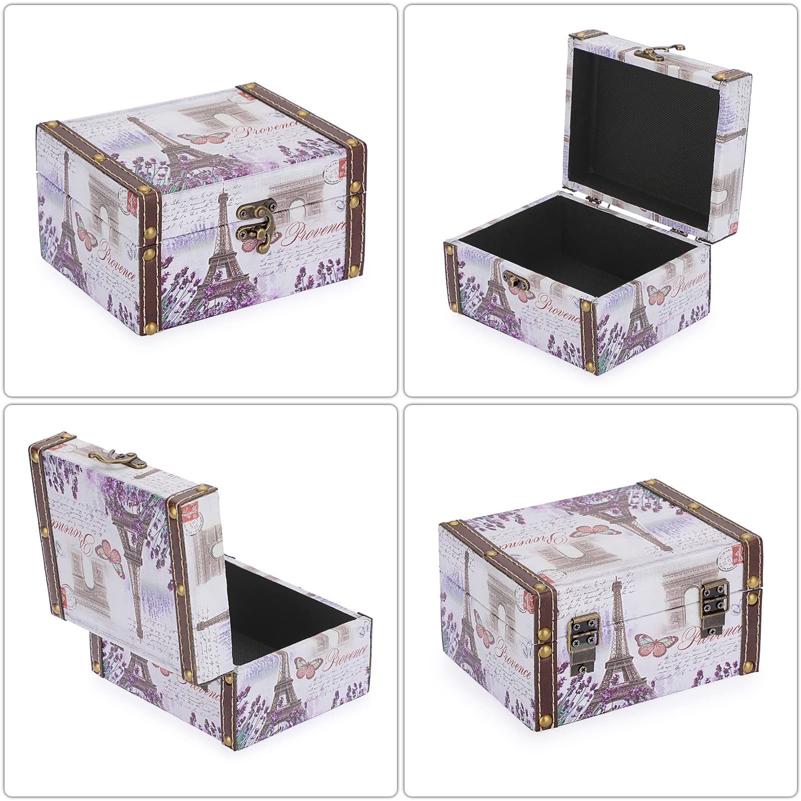 ELLDOO Decorative Treasure Chest Box, Wooden + PU Leather Storage Box for Jewelry Trinkets, Keepsakes box for Girls Women Gifts (Tower Pattern)