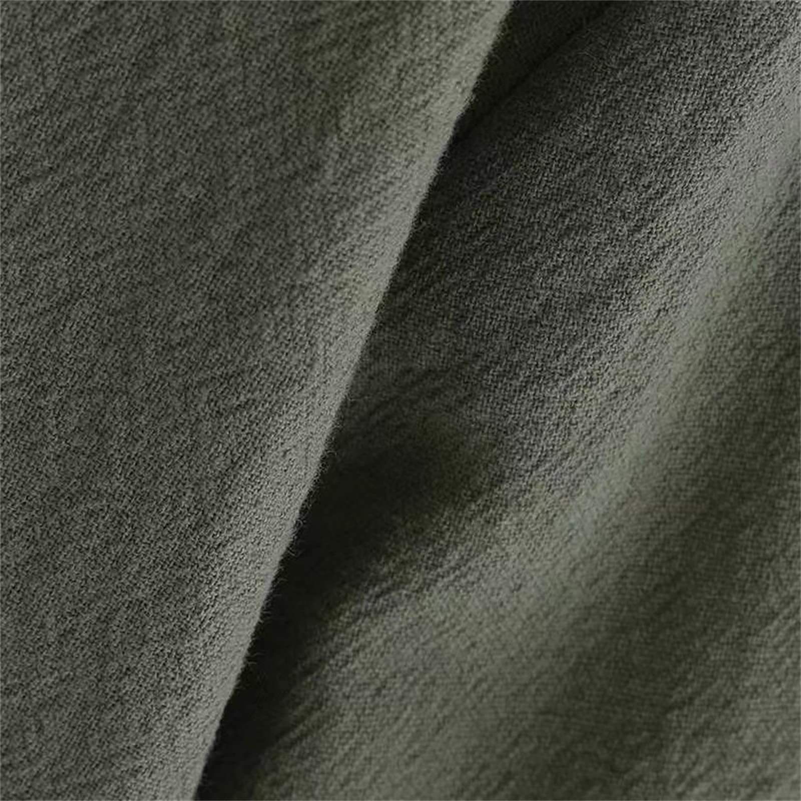 A Line Summer Dresses for Women 2023 Women Long Sleeve O Neck Solid Literary Retro Casual Dress with Pockets Army Green